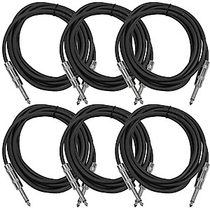 Seismic Audio Speakers Guitar Cables, TS ¼” Guitar Cables, Black, Pack of 6, 10 Feet