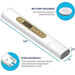 Moor TDS Meter 2-in-1 Digital Tester Pen for Drinking Water, Hydroponics, Coffee, Aquarium, Pool, Hot Tub, Spa, Filtration, RO System - Detect PPM, EC, and Hardness (TDS)