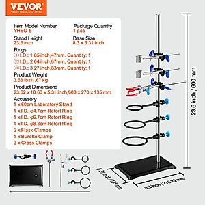 VEVOR Laboratory Grade Metalware Set - Support Stand Premium Iron Material Laboratory Stand Support Lab Clamp Flask Clamp Condenser Stand 60cm