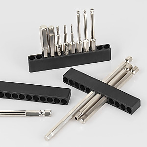 Toolcool 10 Pcs 12 Holes Hex Bit Holder Organizer Screwdriver Bit Holder 1/4 Inch Bit Storage Flexible Plastic - Black