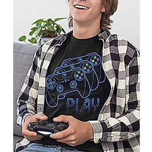 BROOKLYN VERTICAL Boys 4-Pack Short Sleeve Crew Neck T-Shirt with Chest Print | Gaming, Play, Video Gamer Prints for Sizes 6-20 Grey