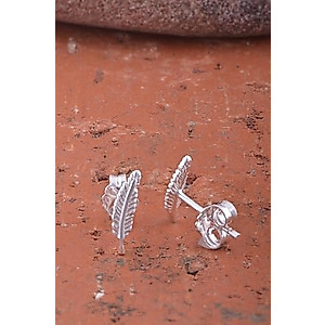 Sterling Silver Womens Dainty Feather Stud Earrings Gifts for Girlfriend Ladies 0.39in