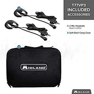 Midland - X-TALKER T77VP5, 36 Channel FRS Two-Way Radio - Up to 38 Mile Range Walkie Talkie, 121 Privacy Codes, and NOAA Weather Scan + Alert (Includes a Carrying Case and Headsets) (Black/Silver)