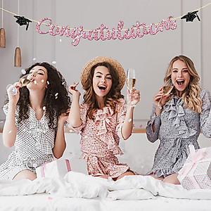 Congratulations Banner, High School/College Graduation Party Decoration, Congrats Grad Sign, Finally Done, Happy Graduation Party Bunting Decor for Boys Girls, Pink Glitter