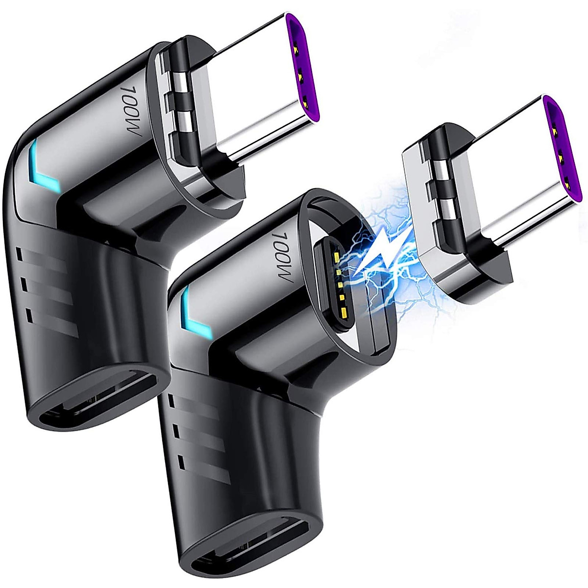 Magnetic USB C to C Charging Cable Adapter Right Angle USB-C Type C Cable Convert 100w PD Charge 480Mbp/s Data Transfer Compatible with MacBook Pro/Air Smartphone Tablet USB-C Devices-2 Pack