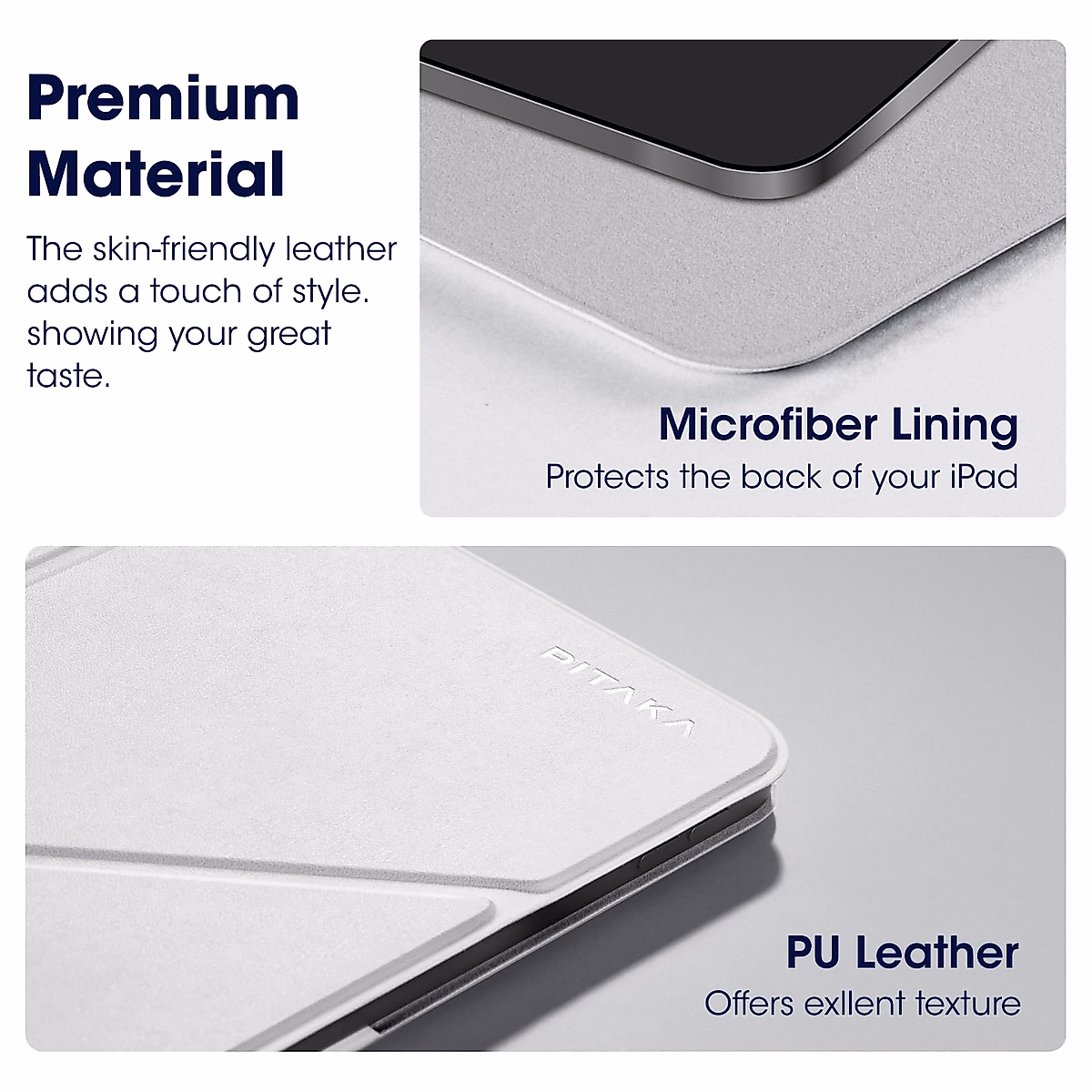 PITAKA iPad Pro 11 Inch Case, Compatible with iPad Air M3/M2 11 Inch (4-7th Gen) & 2022/2021/2020/2018 iPad Pro 11 (1-4th Gen), Portrait/Landscape Magnetic Case with 4 Standing Angles - White