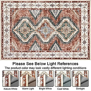 Area Rug Living Room Rugs - 9x12 Large Machine Washable Boho Carpets Vintage Persian Tribal Anti Slip Backing Thin Carpet for Under Dining Table Bedroom Farmhouse Home Office Red