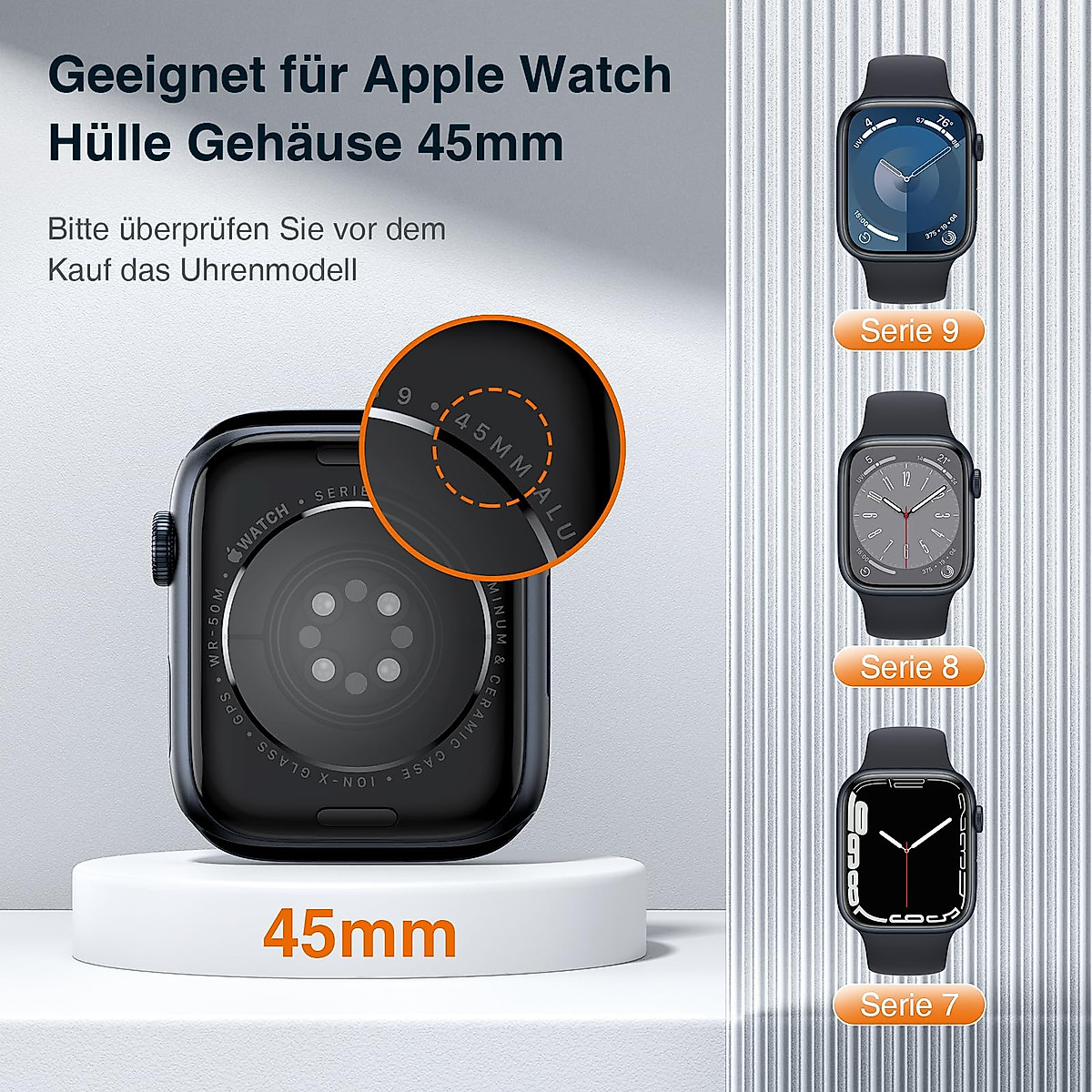 LK 2 Pack Hard PC Case with Tempered Glass Screen Protector Compatible for Apple Watch Series 9/8/7 45mm, Touch Sensitive, HD Ultra-Thin, Full Protective Cover for iWatch 9/8/7 45mm, Black