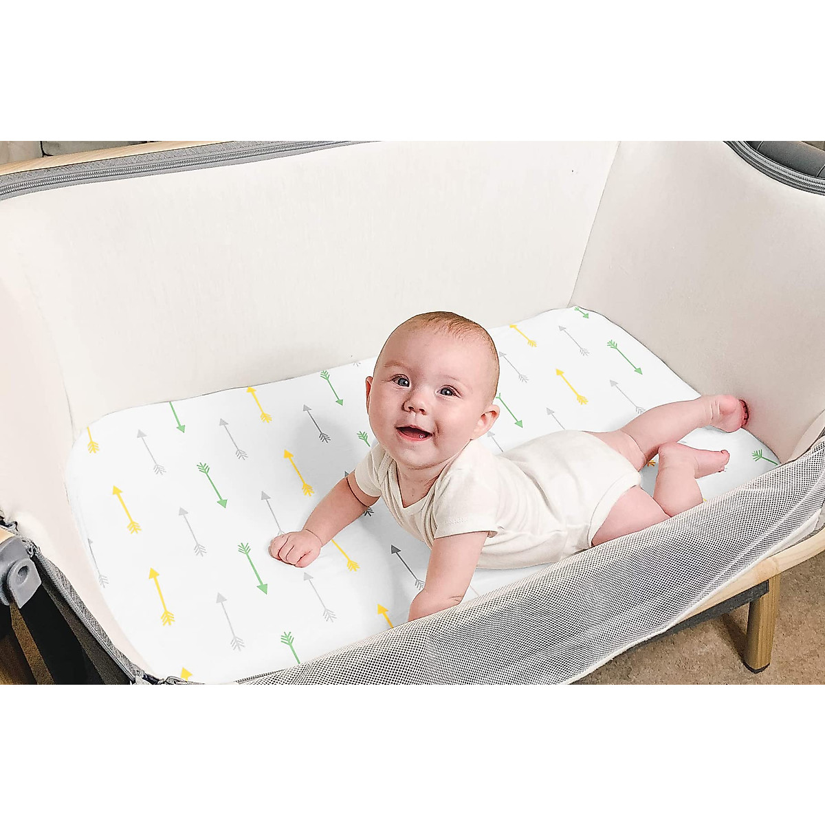 Pack n Play Sheets – Premium Pack and Play Sheets 4 Pack – 100% Super Soft Jersey Knit Cotton Playard Mattress Sheets – Portable Playpen Fitted Play Yard Mini Crib Sheet for Boy & Girl (24 x 38 x 5)