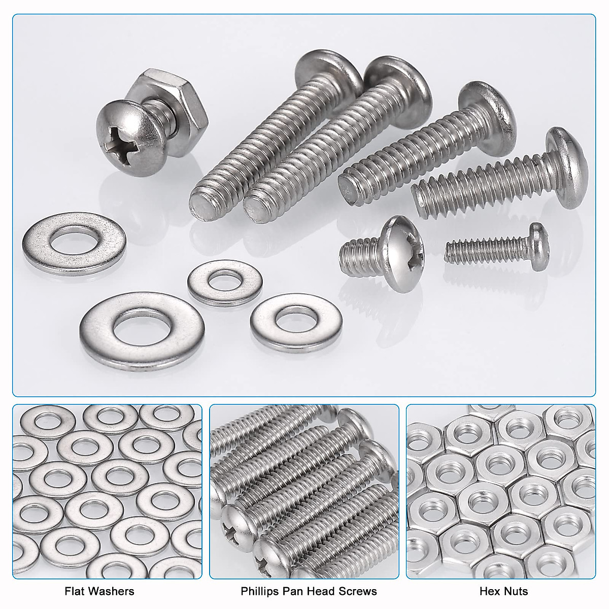 900PCS Nuts and Bolts Assortment Kit for Home Projects - Stainless Steel Machine Screw Assortment Kit SAE Assorted Screw Set Phillips Pan Head Screws Washers Nuts with Case (#4-40#6-32#8-32#10-24)