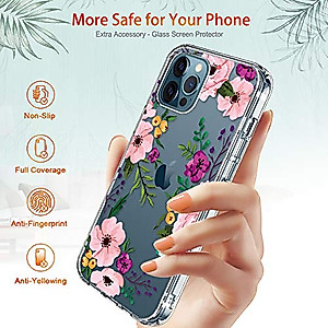 GiiKa for iPhone 12 Pro Max Case with Screen Protector, Clear Full Body Shockproof Protective Floral Girls Women Hard Case with TPU Bumper Cover Phone Case for iPhone 12 Pro Max, Small Flowers