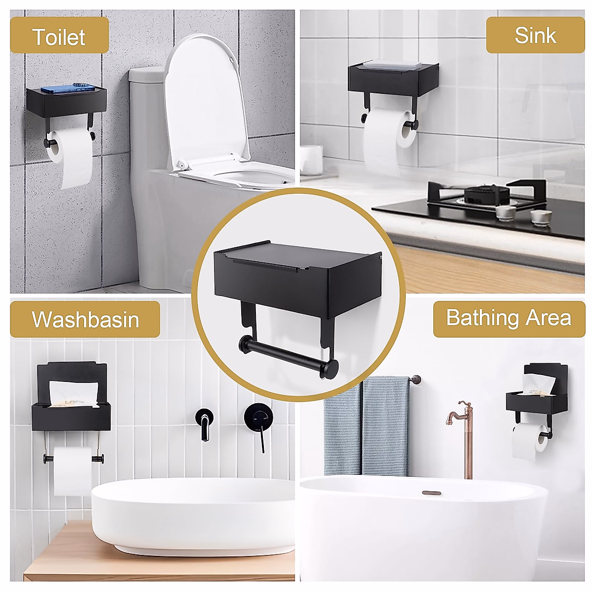 Beileqi Matte Black Toilet Paper Storage Holder with Shelf for Wet Wipes, Sanitary Tampon, Trash Bags, Bathroom Wipes Holder Accessory Space Saver and Organizer