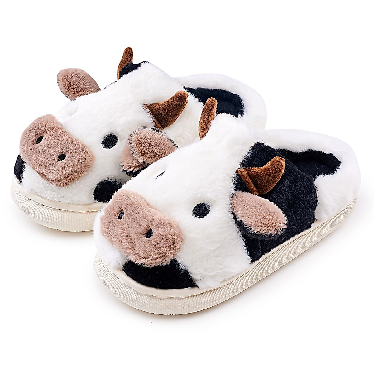 sharllen Fuzzy Cow Slippers for Kids Cute Fluffy Cow Kids House Slippers Toddler Girls Boys Animal Cartoon House Shoes for Indoor Outdoor