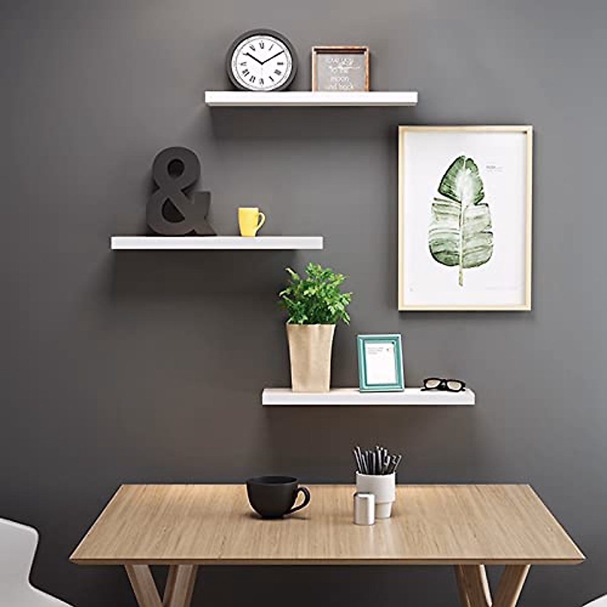 ISYOKE White Floating Shelves Set of 3 Wall Mounted Wood Shelves Modern Dispay Floating White Shelf for Bathroom,Bedroom, Living Room, White Shelves with Invisible Brackets