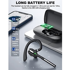 DECHOYECHO Bluetooth Headset V5.1, Wireless Headset with Battery Display Charging Case, Bluetooth Earpiece with Noise Canceling Mic for Driving, Office, Business, Compatible with Cell Phone and PC