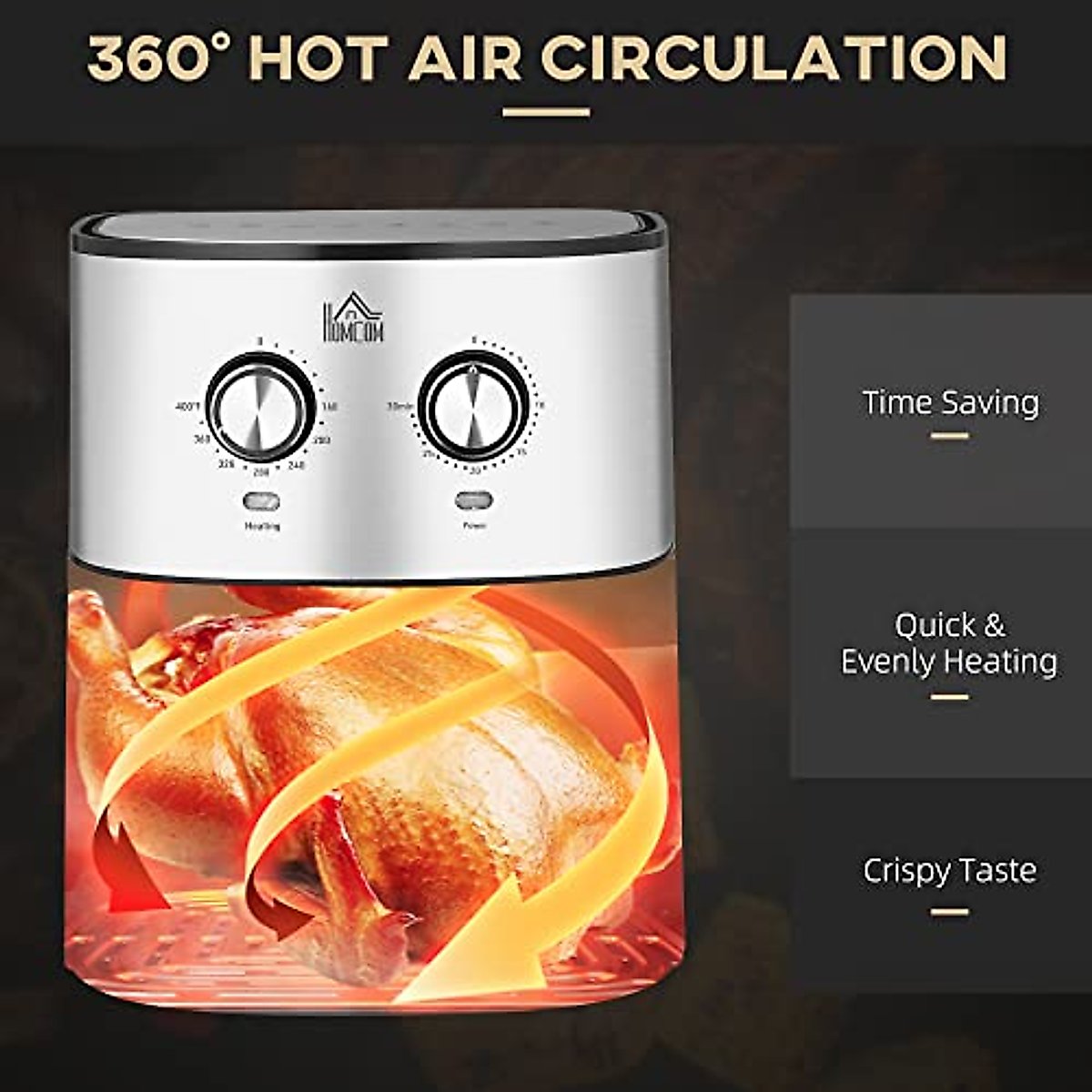 HOMCOM Air Fryer, 1700W 6.9 Quart Air Fryers Oven with 360° Air Circulation, Adjustable Temperature, Timer and Nonstick Basket for Oil Less or Low Fat Cooking