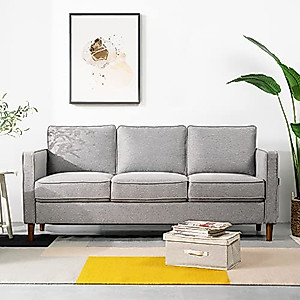 Mellow HANA Modern Linen Fabric Loveseat/Sofa/Couch with Armrest Pockets, Heather Grey