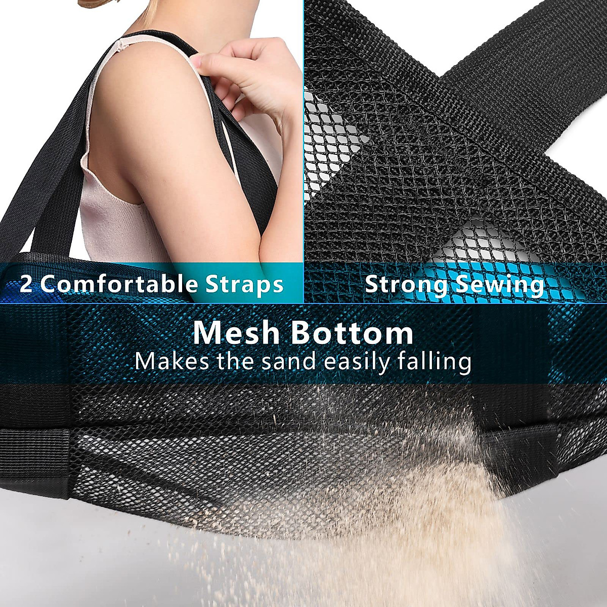 F-color Mesh Beach Bag Family - Beach Tote 9 Pockets Beach Towel Bag, Black