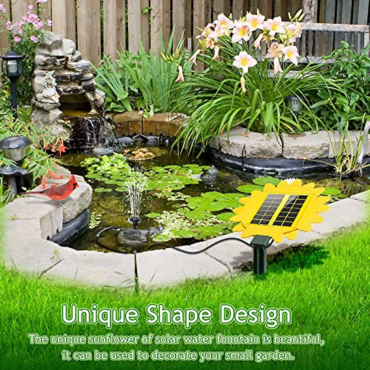 GESAIL Solar Fountain Pump, Unique Design Easy Installation Strong Pump Power 6 Spray Modes Solar Powered Fountain for Garden Decoration, Small Ponds, Pool, Fish Tank, Outdoor, Bird Bath