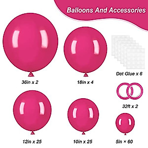 RUBFAC 116pcs Hot Pink Balloons Different Sizes Pack of 36 18 12 10 5 Inch for Garland Arch Extra Large Balloons for Birthday Wedding Party Decoration