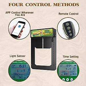 ANSIKE Automatic Chicken Coop Door APP Control Aluminum WiFi Chicken Coop Door Opener with Timer Programmable Light Sensor Poultry Remote Control 4 Power Supply Methods, Built-in Battery Black
