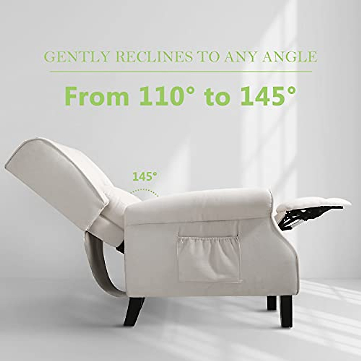 RYONGII Wingback Recliner Chair with Heating and Massage Tufted Fabric Recliner Sofa Furniture,Thick Seat Cushion and Backrest Modern Living Room and Bedroom (Ivory)