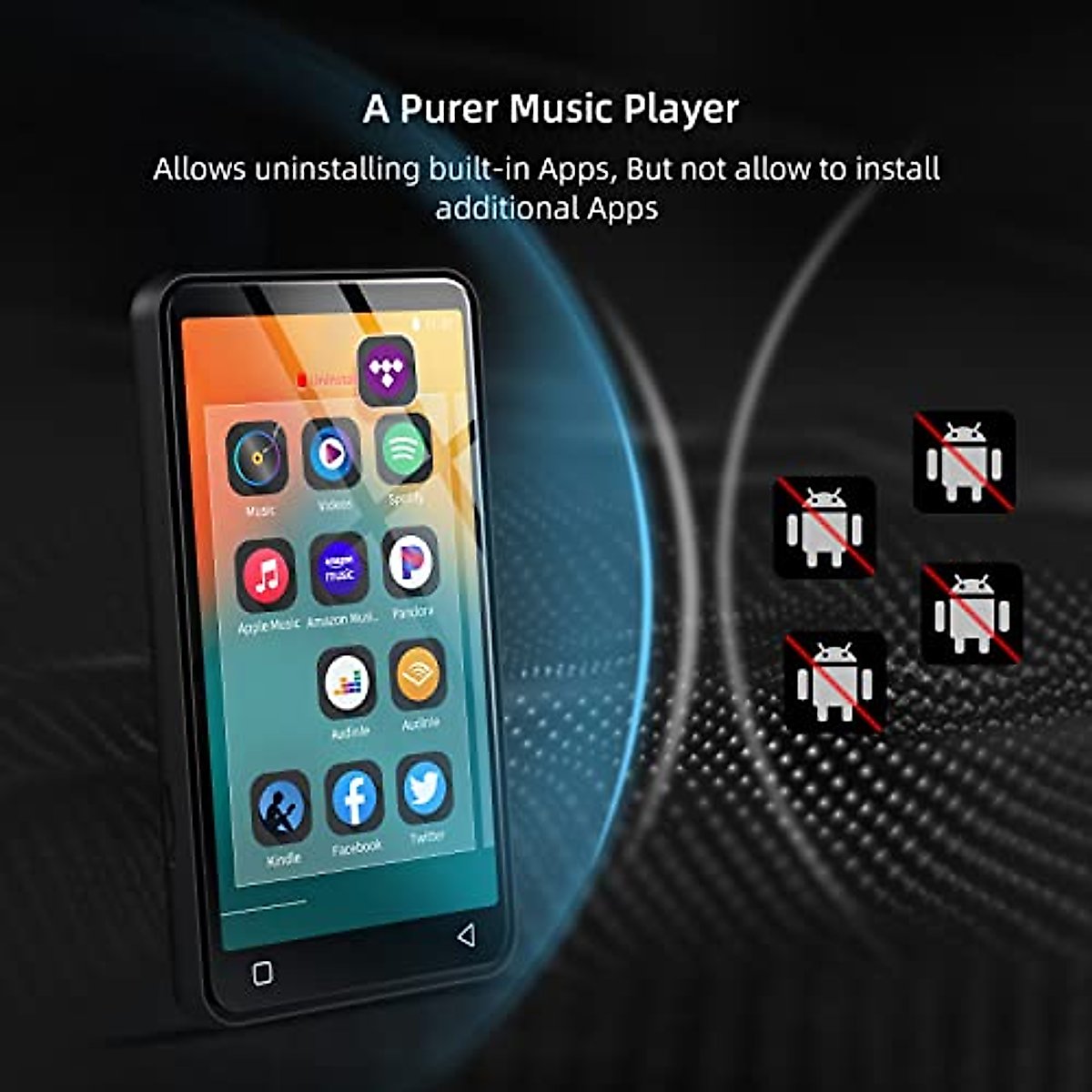 MP3 Player with Bluetooth and WiFi,MP3 Player with Spotify,Spotify Kids,Audible,Pandora,Amazon Music,4" Music Player MP4 Up to 1TB(80GB,Black)