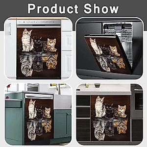REWER Cat Vinyl Decorative Refrigerator Panel Decal Reflection Tiger Dishwasher Cover Magnetic Animal Sticker Door Kitchen Decoration Microwave and Oven Stickers,Funny Gifts, 23x26inch( )