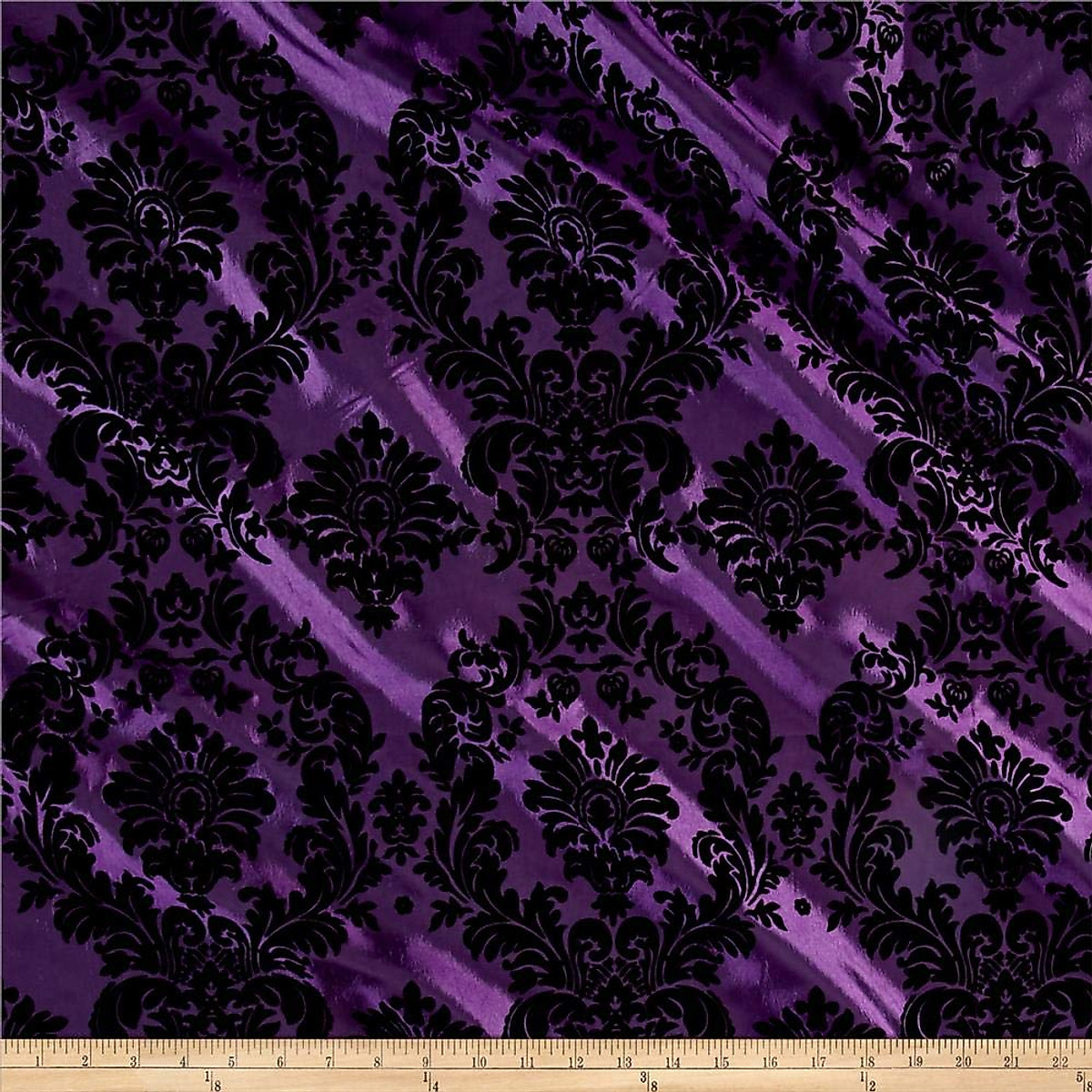 Flocked Damask Taffetta Light Plum/Black, Fabric by the Yard