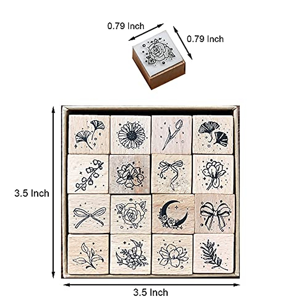 16Pcs Wooden Mounted Rubber Stamps Wood Rubber Stamp Set for Art and Craft DIY Card Making Scrapbooking