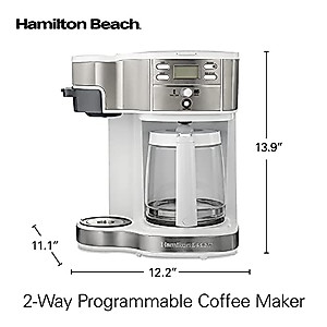 Hamilton Beach 49933 2-Way 12 Cup Programmable Drip Coffee Maker & Single Serve Machine, Glass Carafe, Auto Pause and Pour, White