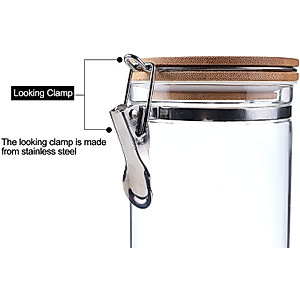 KKC Clear Borosilicate Glass Food Storage Jar Canister Container with Airtight Locking Clamp Bamboo Lid,Coffee Bean,Loose Tea,Nut Container,Sealed Jar Hinged Lid for 16oz Coffee Bean,40 Fluid-oz