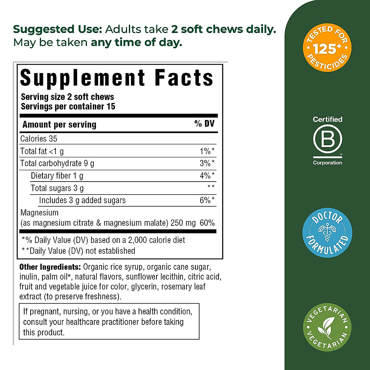 MegaFood Relax + Calm Magnesium Supplement - Soft Chews with Magnesium Citrate & Magnesium Malate for Heart Health, Muscle Tension & More - Vegetarian - Grape-Flavor - 30 Chews per Pack (Pack of 1)