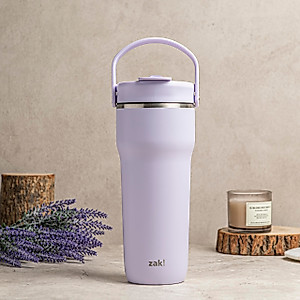 Zak Designs Harmony 2-in-1 Coffee Tumbler for Travel or At Home, 30oz Recycled Stainless Steel is Leak-Proof When Closed and Vacuum Insulated with Handle (Smoky Lilac Purple)