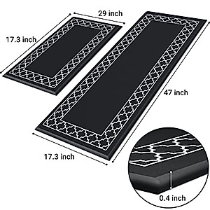 Mattitude Kitchen Mat [2 PCS] Cushioned Anti-Fatigue Kitchen Rug Non Slip Kitchen Mats and Rugs Waterproof Kitchen Rug Ergonomic Comfort Standing Mat for Kitchen, House, Floor, Sink, Office (Black)