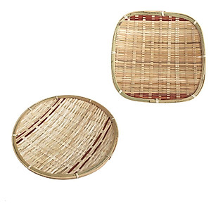 BESTOYARD 23cm Bamboo Woven Basket Tray Rustic Wood Decorative Serving Tray for Breakfast Fruit Drinks Snack Coffee Table Wall Hanging Home Decoration Round and Square