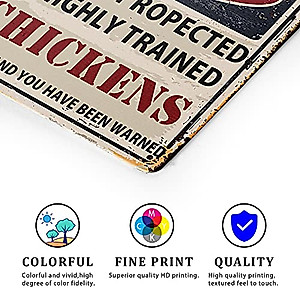 Chicken Sign Funny Warning Property Protected by Chickens Tin Sign 11.8x7.9 Inches Chicken Coop Decor Sign For Home Farmhouse Garden Wall Decoration Idea Gifts For Friends