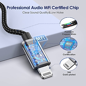 MOOU iPhone Aux Cord for Car, Apple MFi Certified Lightning to 3.5 mm Audio Cable, 6.6FT, Compatible with iPhone 14/13/12/11/X/XS/XR/8, Speaker Adapter