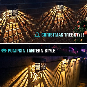 ALBINA Solar Deck Lights | Solar Fence Lights Outdoor Waterproof LED Garden Decorative Lights for Railing, Post, Step, Frontdoor | Auto ON/Off Outdoor Solar Lights with Christmas Tree Lamps, 4 Pack