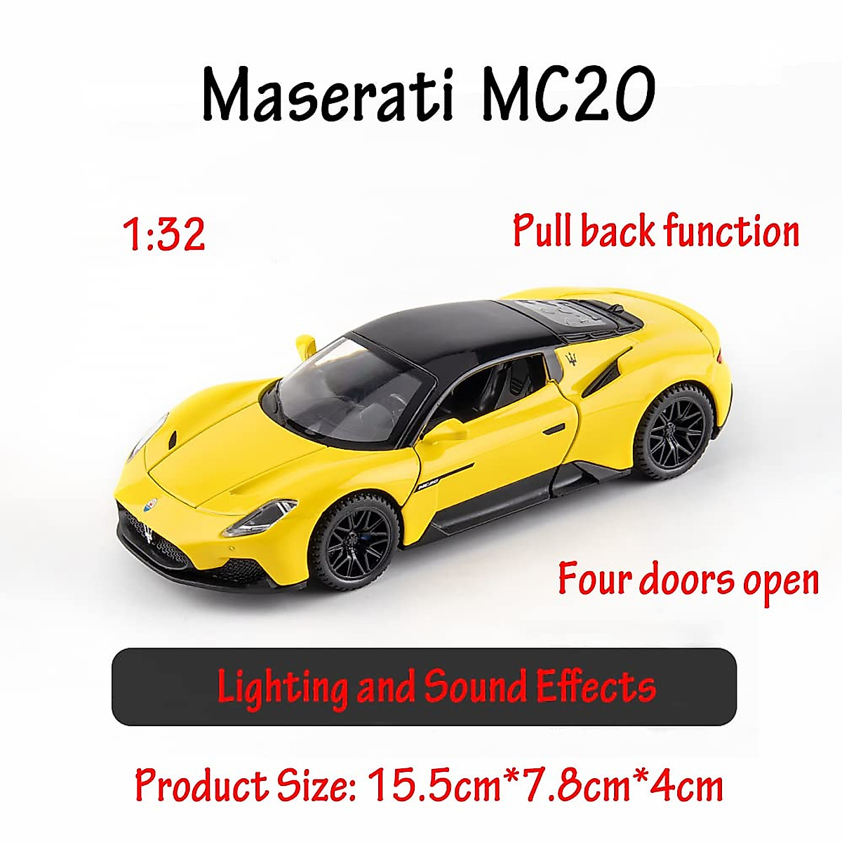 Alloy Collectible Yellow Maserati MC20 Model Cars Pull Back Vehicles Diecast Toy