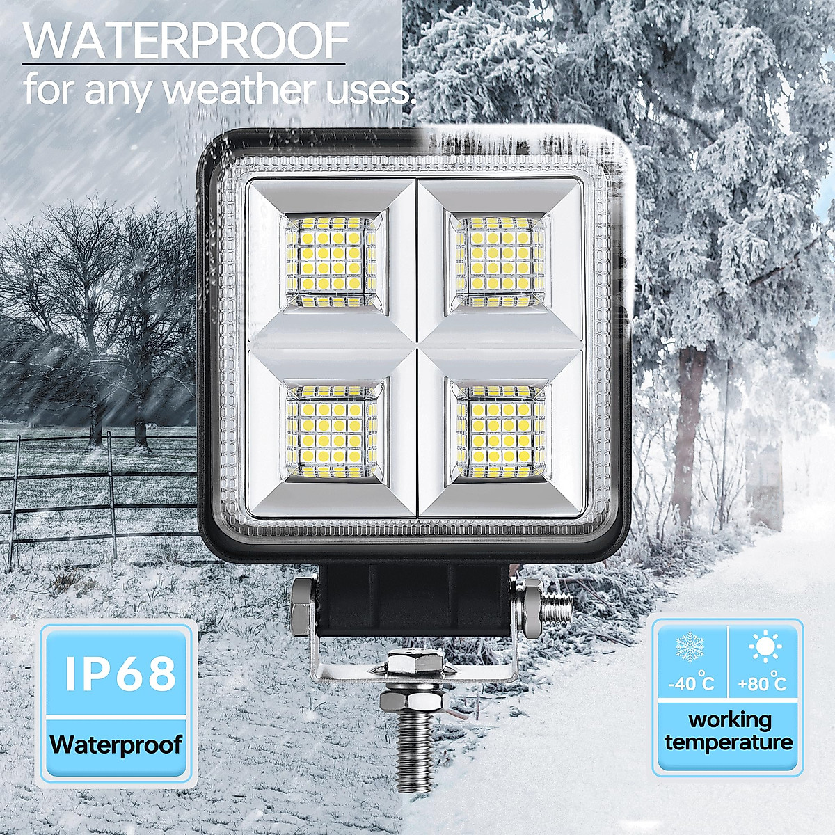 HOZILIFE LED Tractor Lights 2PCS 4 Inch 11400LM 12V Flood Beam Offroad Driving Fog Lights Square LED Work Light for Truck Off-Road Vehicles Equipment Boats