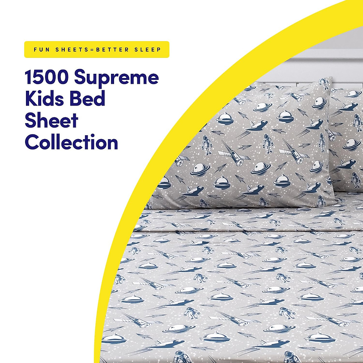 1500 Supreme Kids Bed Sheet Collection - Fun Colorful and Comfortable Boys and Girls Toddler Sheet Sets - Deep Pocket Wrinkle Free Soft and Cozy Bedding - Full, Spaceships