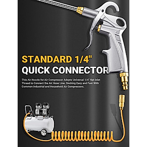 Heavy Duty Air Blow Gun Air Nozzle Blow Gun, Air Blower for Compressor with Bigger Pipe & Extended Nozzle, Pneumatic Air Compressor Accessories Tool for Car Detailing/Industrial Household Cleaning