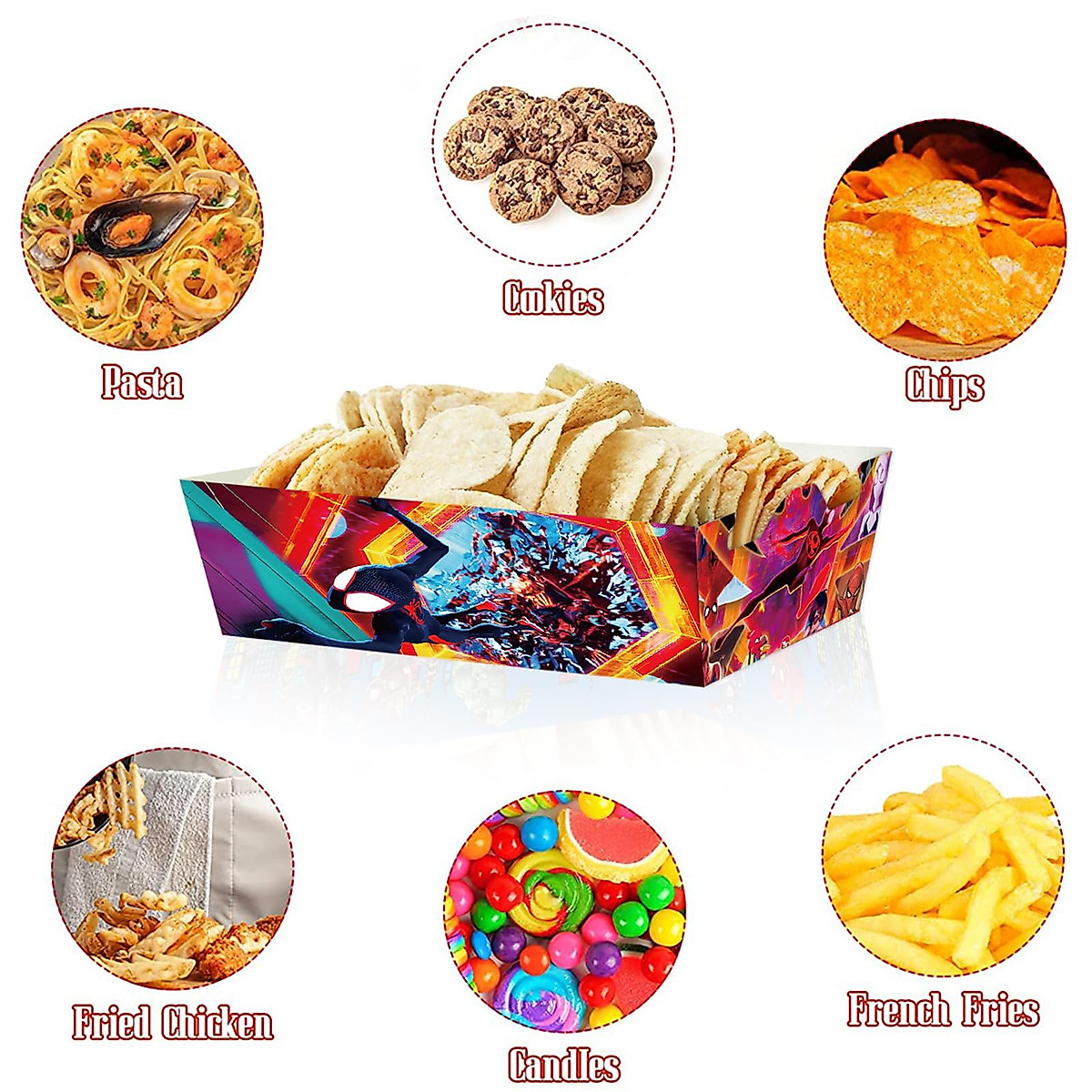 30pcs Miles Morales Birthday Party Supplies,Spider Food Tray Miles Party Favors Paper Food Serving Tray for Spider Party Decorations