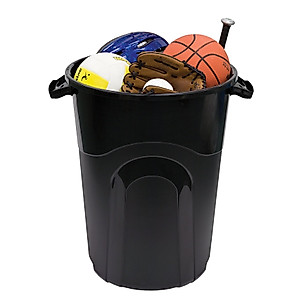 HErtL 32 Gallon Heavy Duty Plastic Garbage Can, Included Lid, Indoor/Outdoor, Black