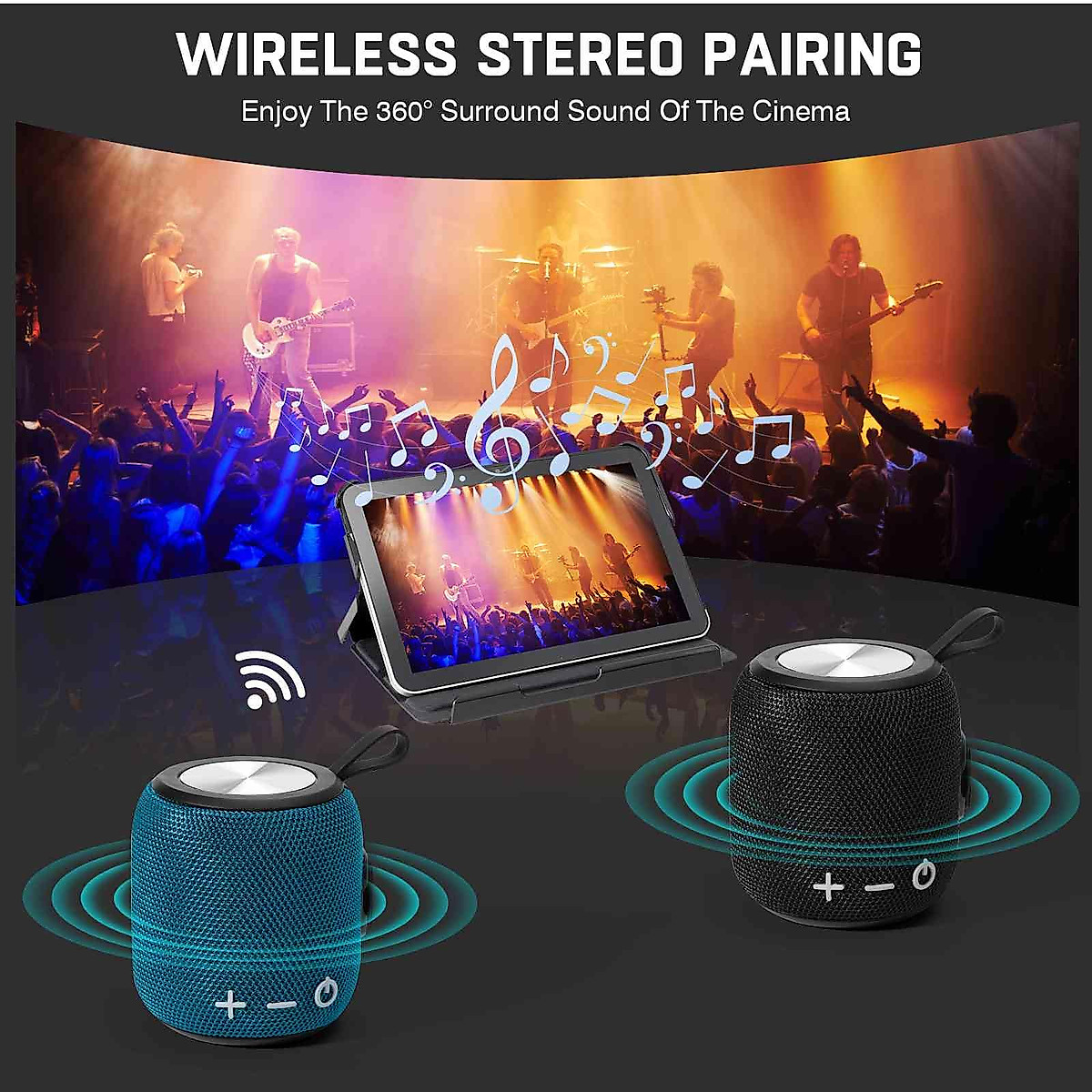 Bluetooth Speaker: Powerful Stereo Sound, IPX7 Waterproof, True Wireless Stereo Pairing, Portable Design, Latest Bluetooth V5.2 - Perfect for OnePlus 6, Beach, Outdoor, Home, Parties& More - Blue