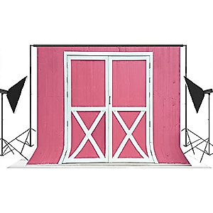 Lofaris Pink Barn Wooden Door Photography Backdrop Vintage Western Farm Background Cowgirl Happy Birthday Baby Shower Newborn Party Decorations Kids Portrait Photo Booth Props 7x5ft
