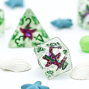 UDIXI 7PCS DND Dice, D&D Dice, Ocean Polyhedral Dice Set Role Playing Dice for Dungeons and Dragons RPG MTG Table Games (Green-Purple Starfish)
