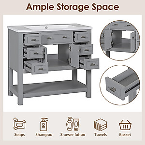 Merax 36" Bathroom Vanity with Sink Combo, Modern Wood Fixture Stand Storage Cabinet Set W/2 Soft Closing Doors and 6 Drawers, Grey