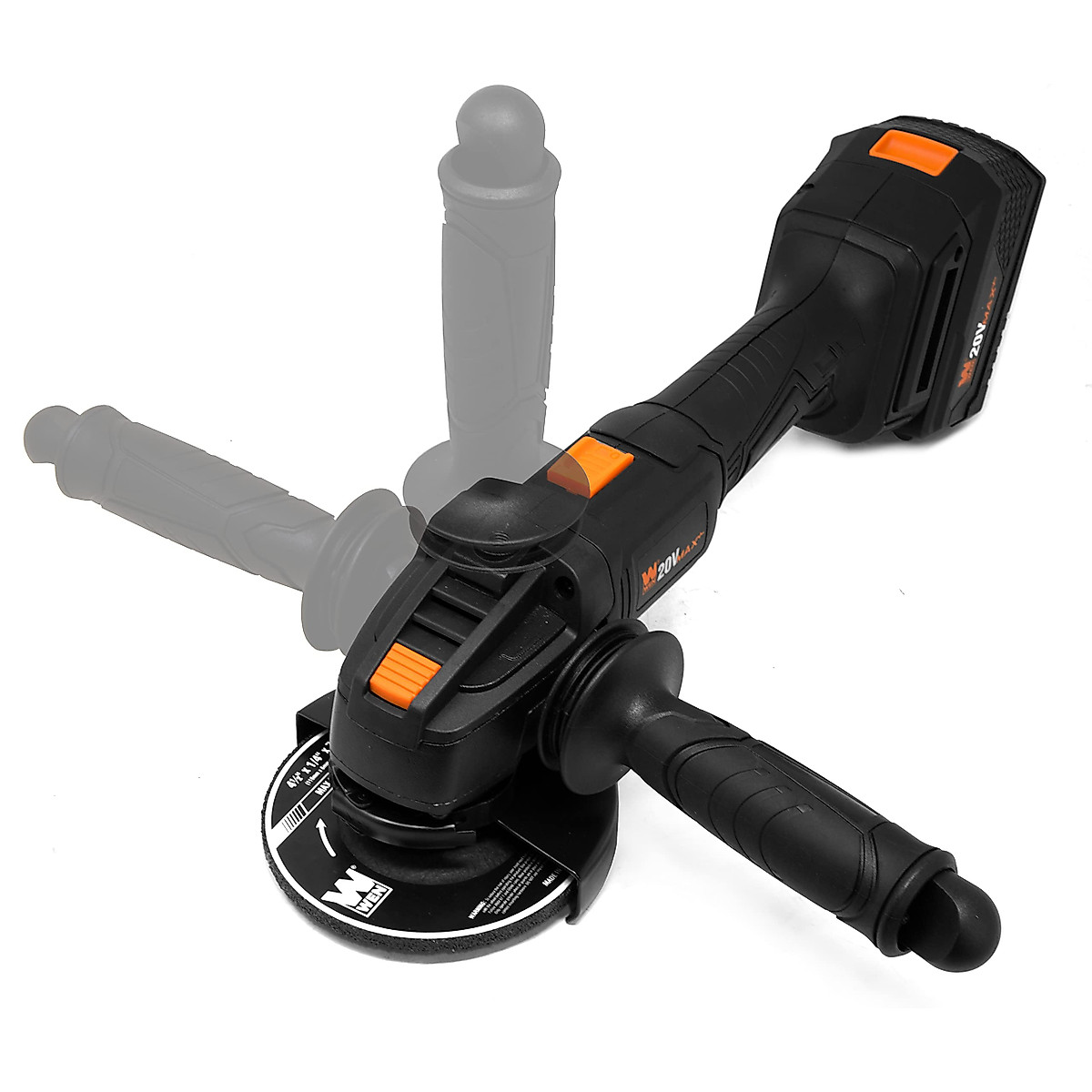 WEN Cordless Angle Grinder, Brushless with 20V Max 4.0 Ah Lithium-Ion Battery and Charger (20944), Black